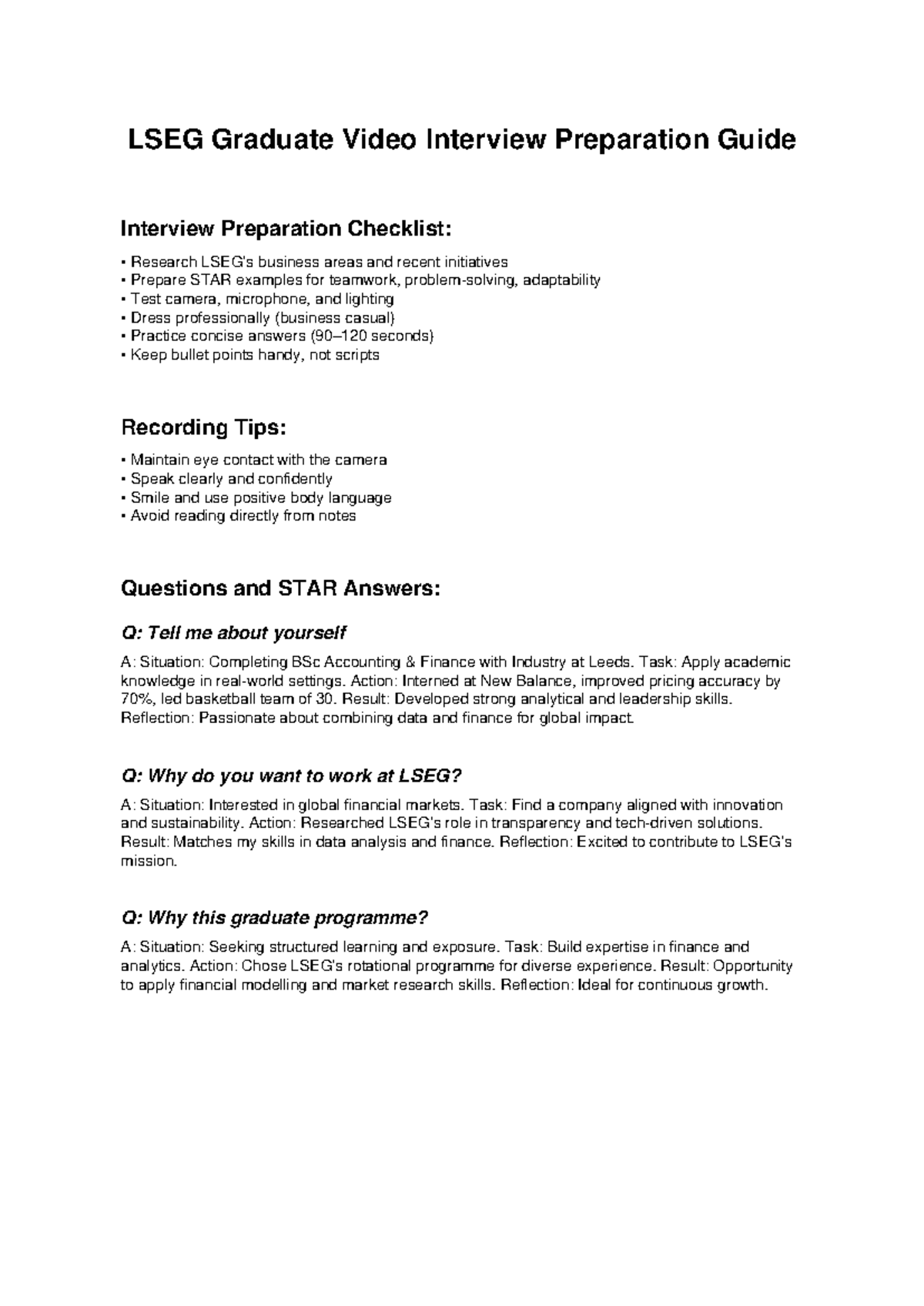LSEG Graduate Video Interview Prep Guide: Key Tips & STAR Examples ...