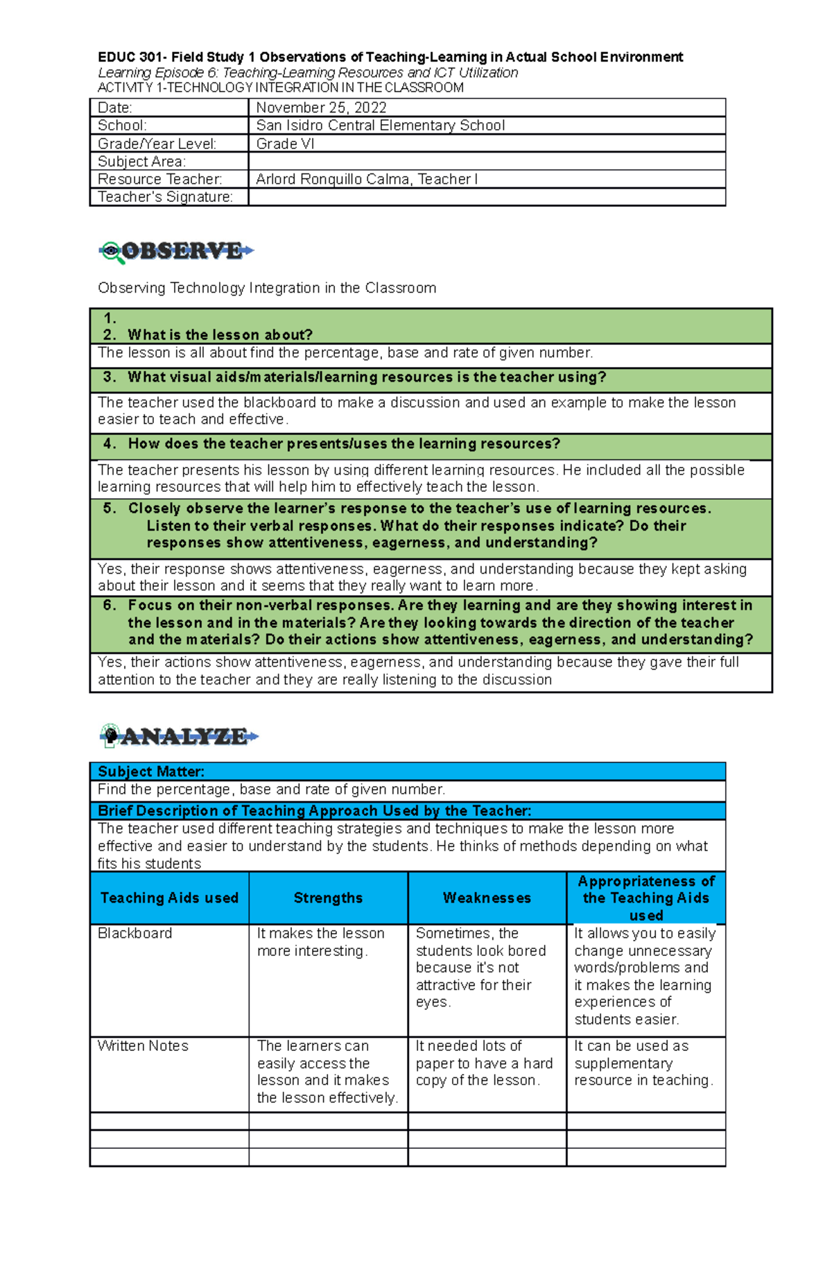 FS1 LE 7 act1 - hope it helps. - EDUC 301- Field Study 1 Observations ...