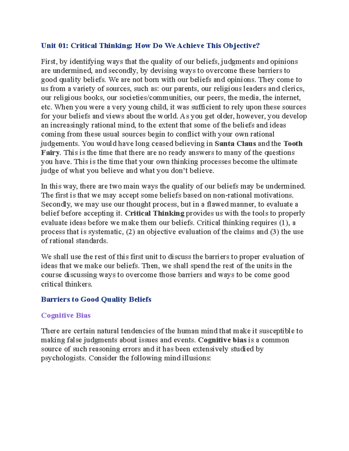 Critical thinking exam notes - Unit 01: Critical Thinking: How Do We ...