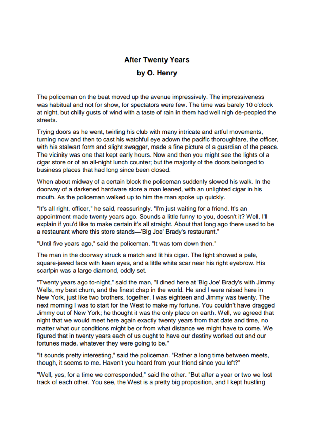 After twenty years - Summary - After Twenty Years O. Henry The ...