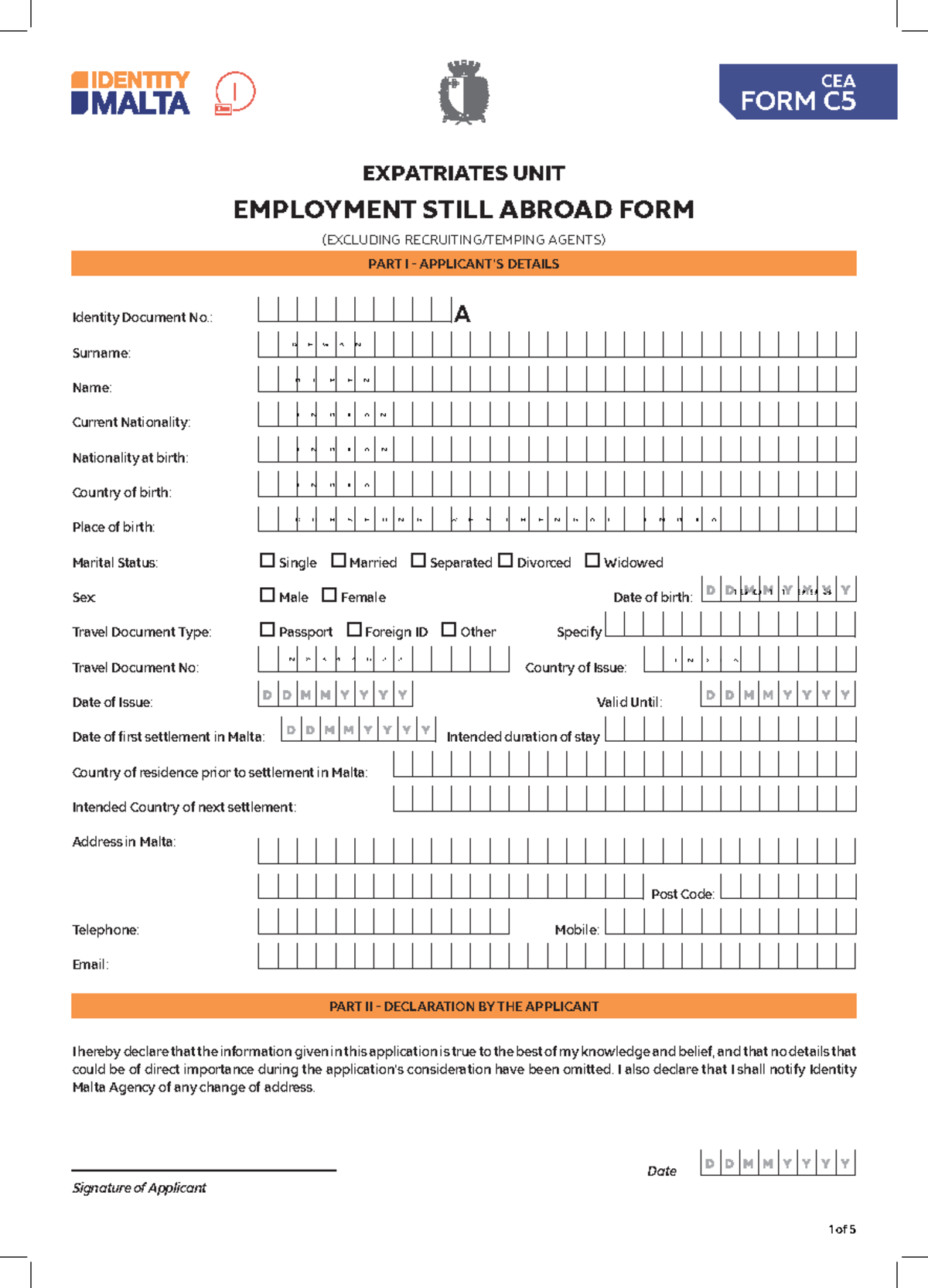 Employment Still Abroad - Form C5 Single Work Permit Application - Studocu