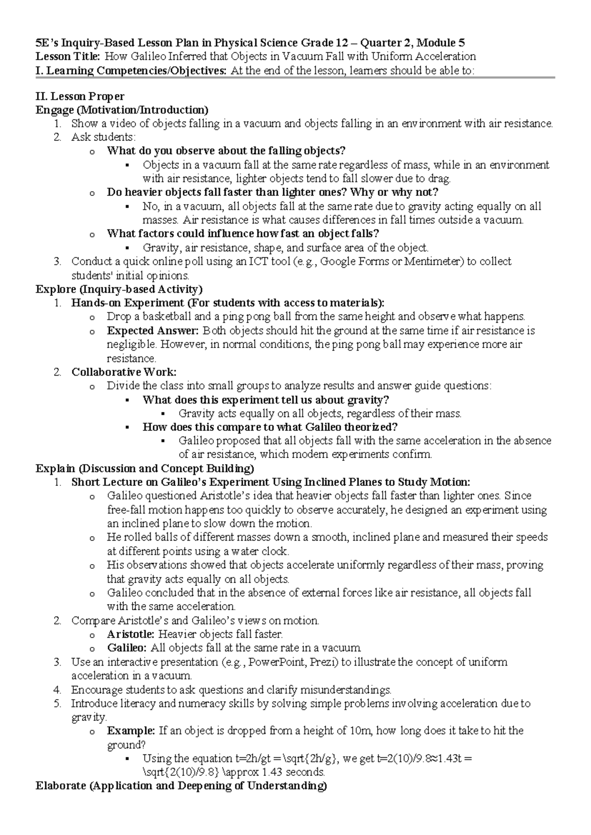 CO Physcie 24-25 - lesson plan in physical science - 5E’s Inquiry-Based ...
