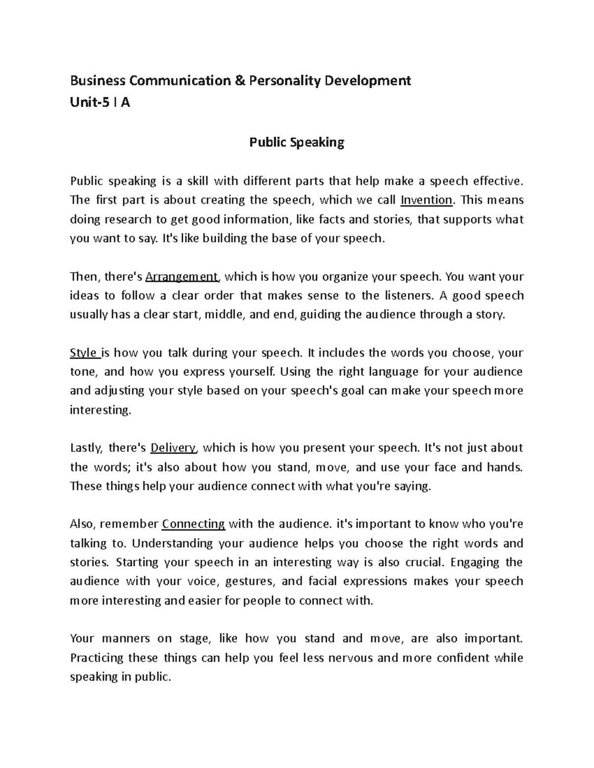 Unit-5 A: Effective Public Speaking Techniques and Audience Engagement ...
