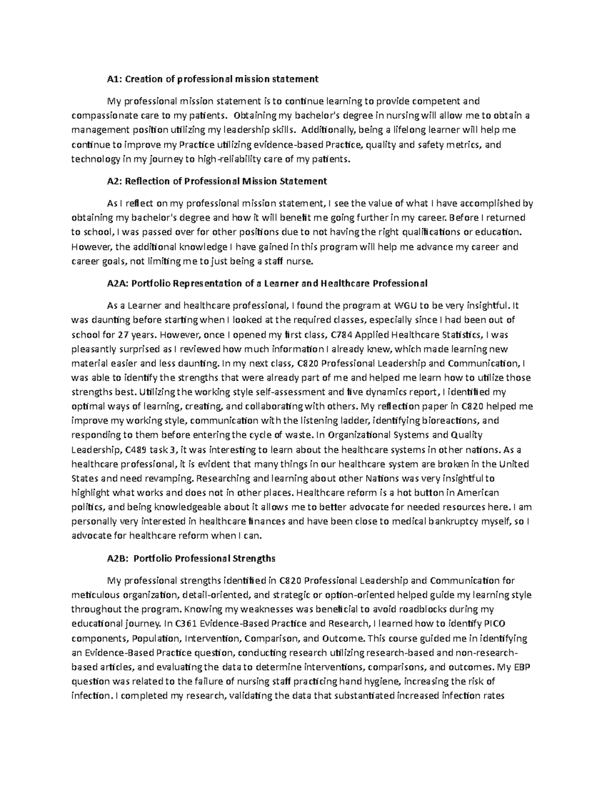 BSN Portfolio Reflection: Pathways to Professional Growth and ...