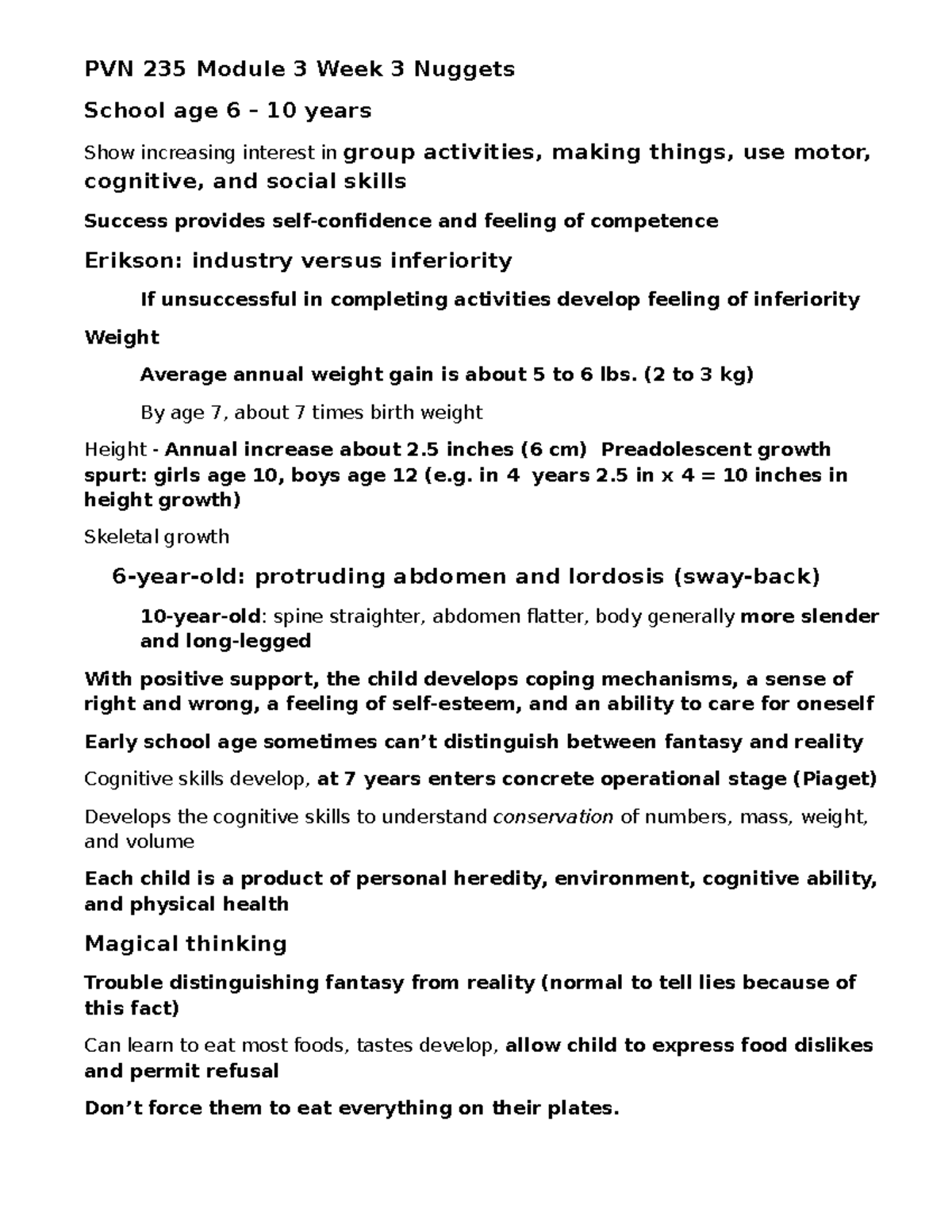 PVN 235 Module 3 Week 3 Nuggets: Development in School-Aged Children ...
