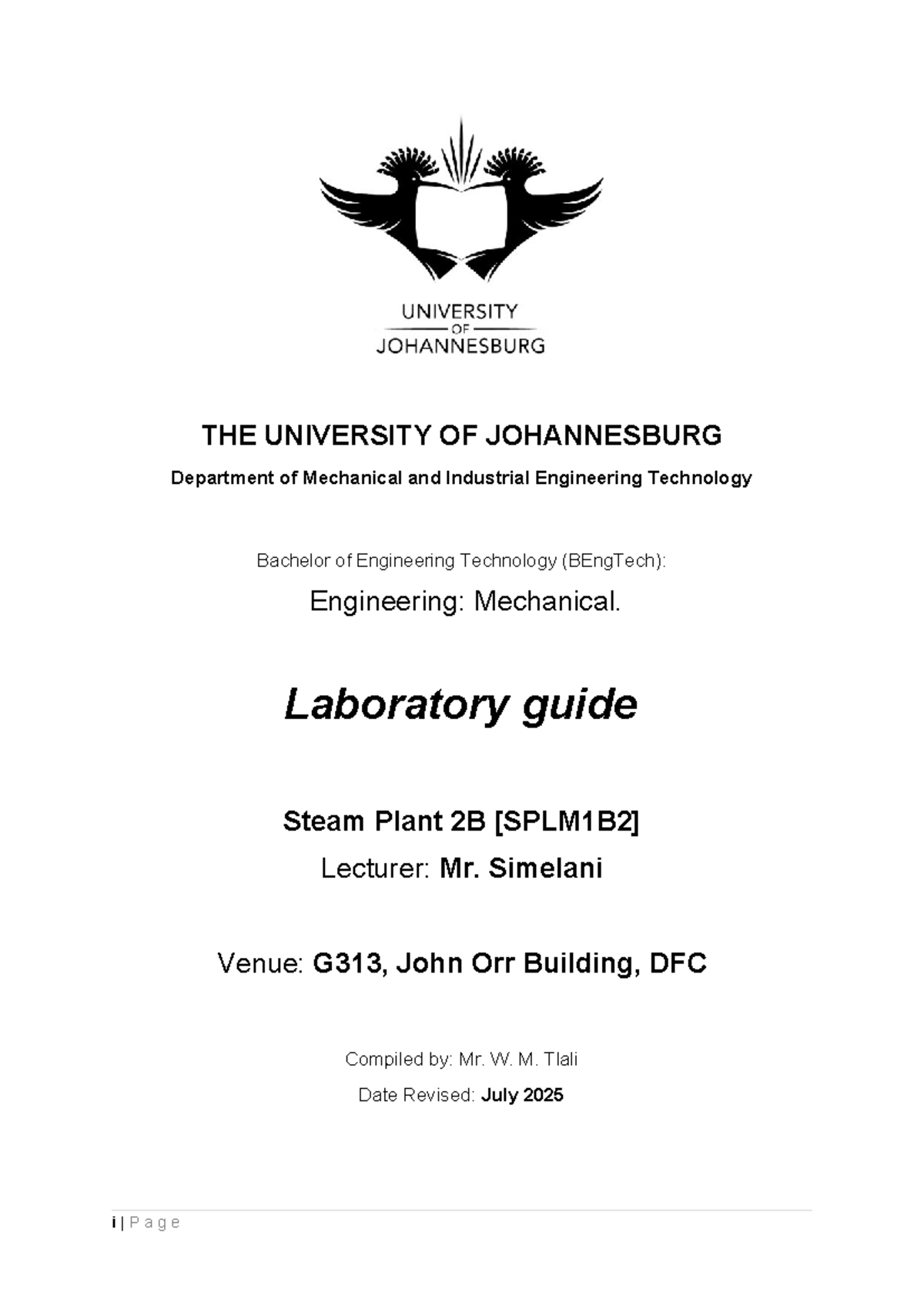 Steam Plant Laboratory Guide (SPLM1B2) - BEngTech Mechanical - Studocu