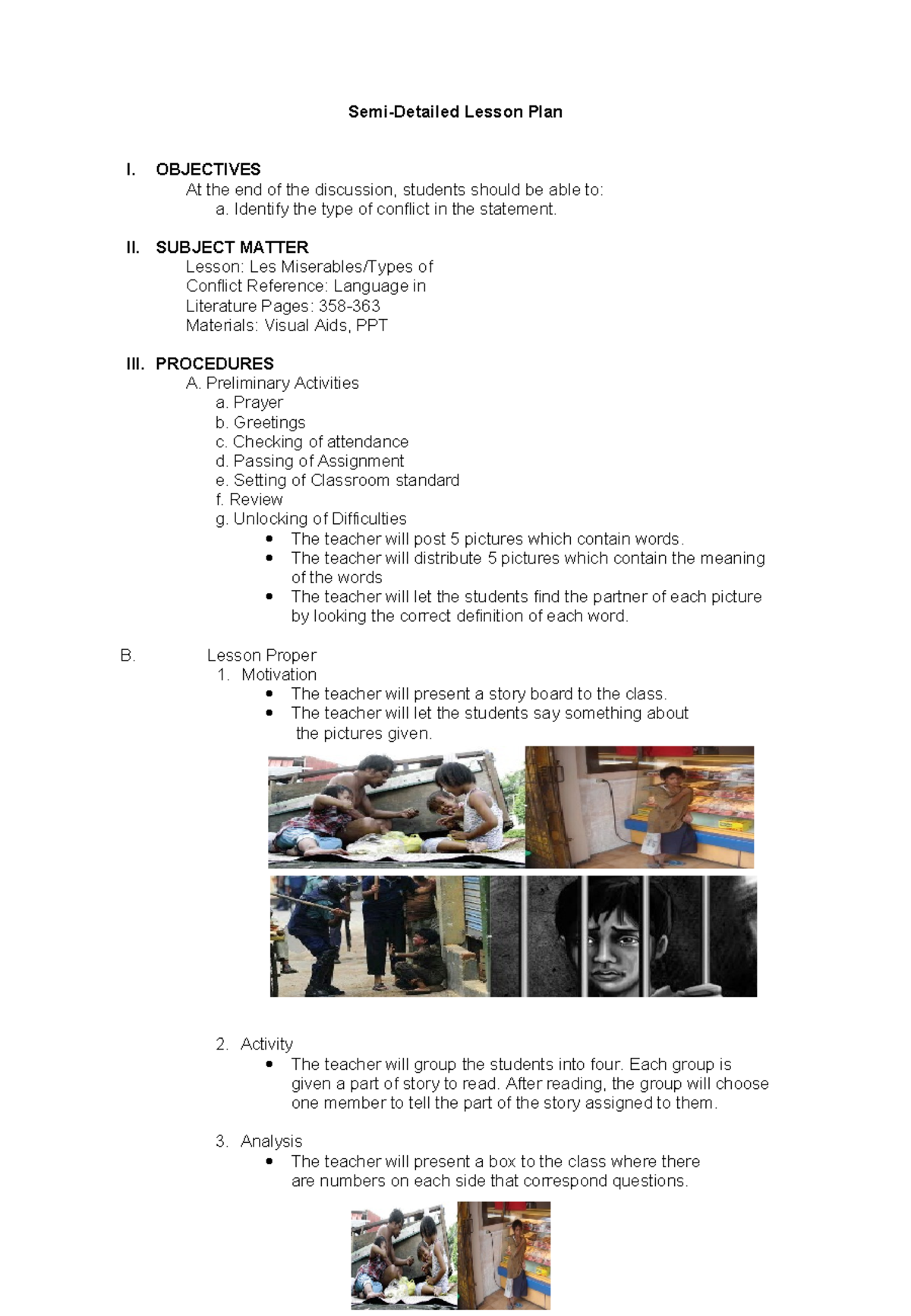 Lesson Plan on Types of Conflict in Les Miserables - Studocu