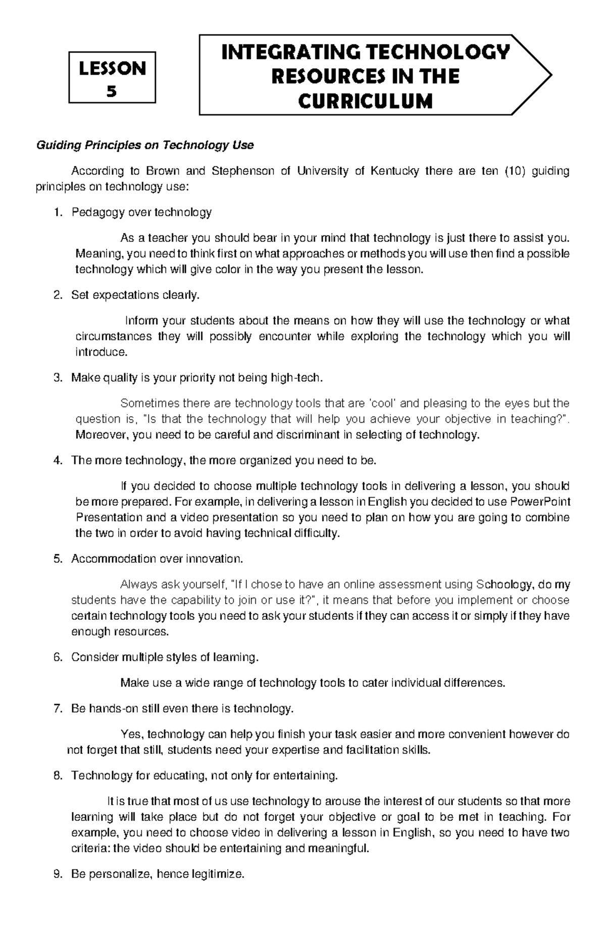Lecture: Guiding Principles for Effective Technology Use in Education ...