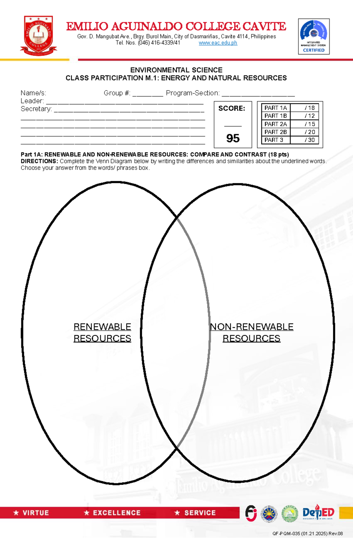 EAC ENVIRONMENTAL SCIENCE M.1: ENERGY & NATURAL RESOURCES ANALYSIS ...