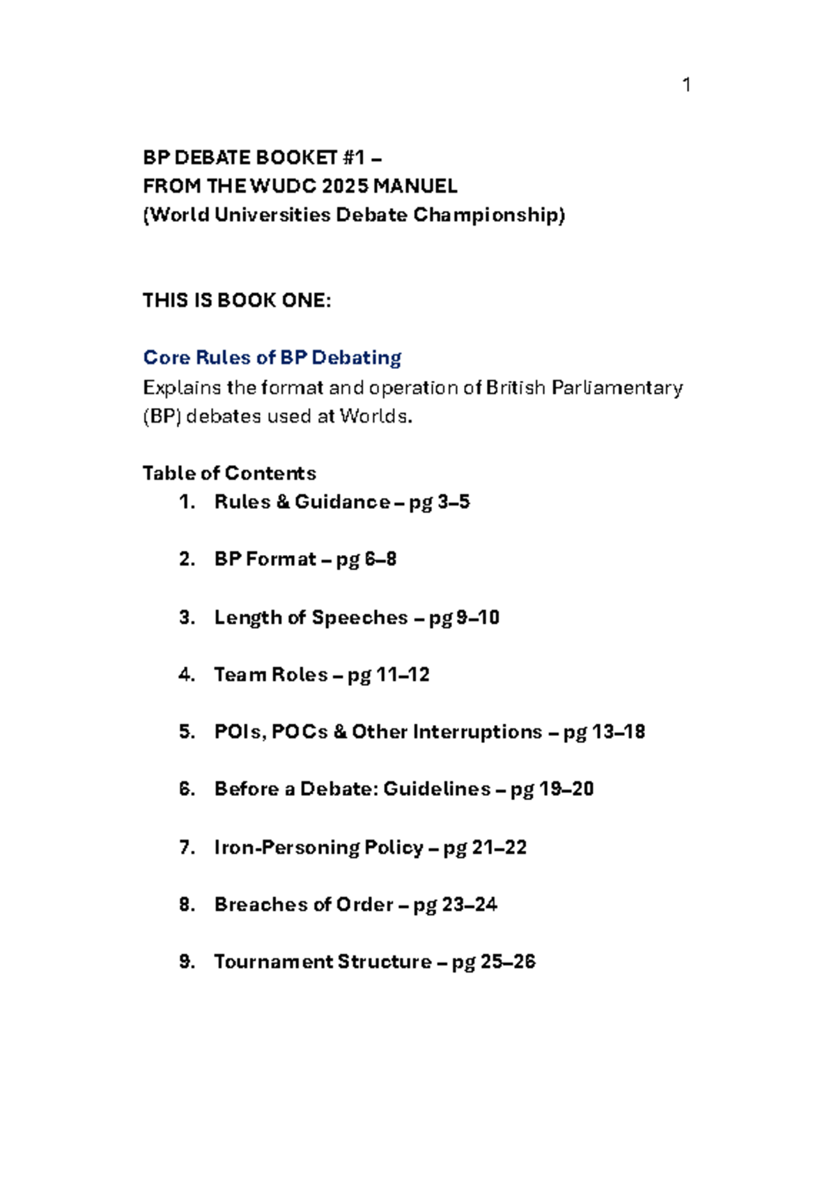 BP Debate Manual #1: Essential Rules & Guidelines for WUDC 2025 - Studocu