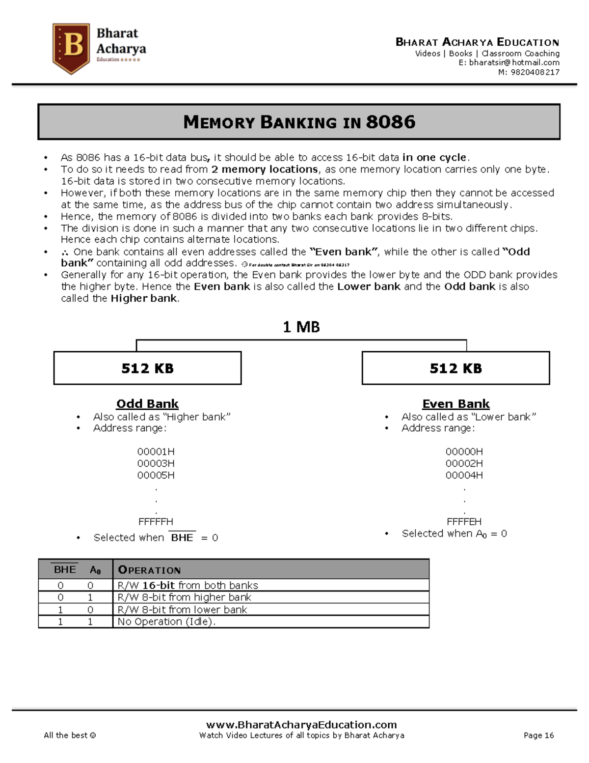 Memory Banking in 8086: Understanding Even and Odd Banks - Studocu