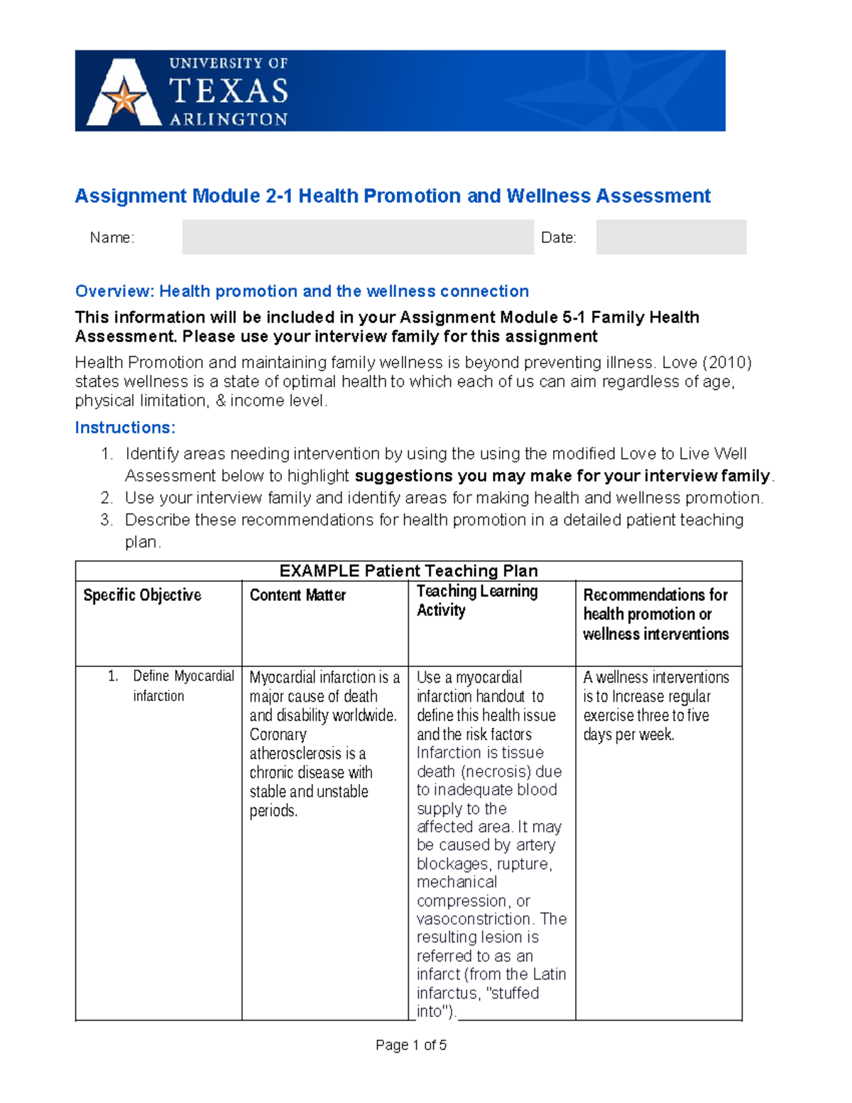 N3352 Assignment Mod 2-1: Health Promotion & Wellness Assessment - Studocu