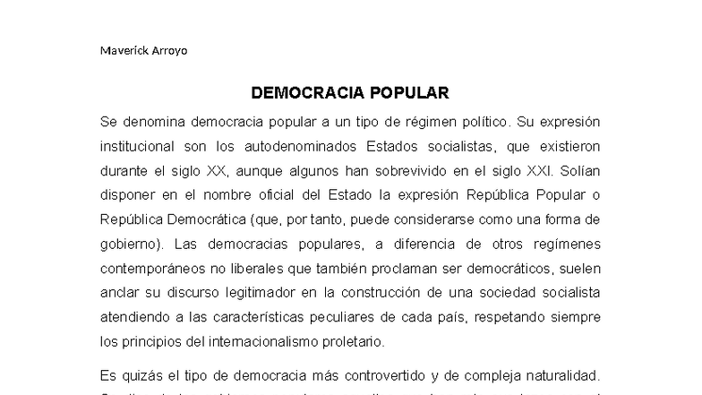 Democracia Popular: Análisis de un Régimen Controversial - Studocu