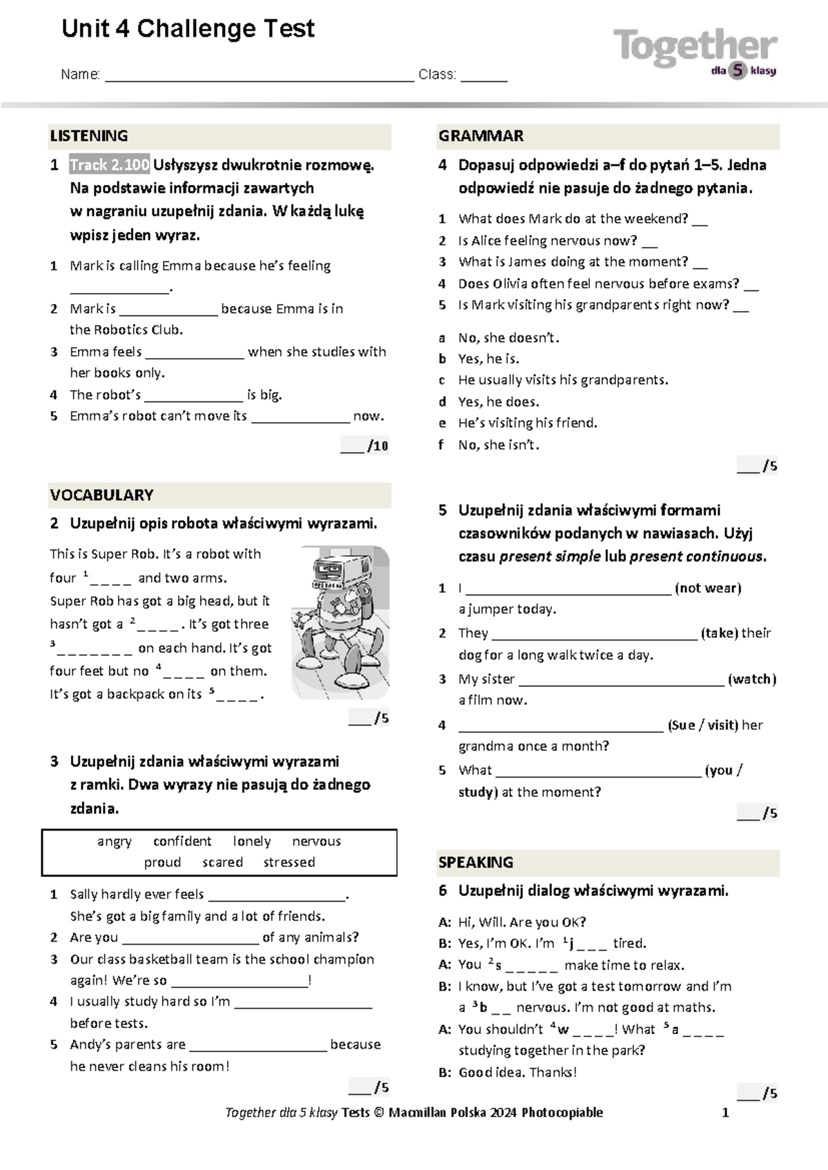 Together kl5 U4 Challenge Test: Listening & Grammar 1 - Studocu