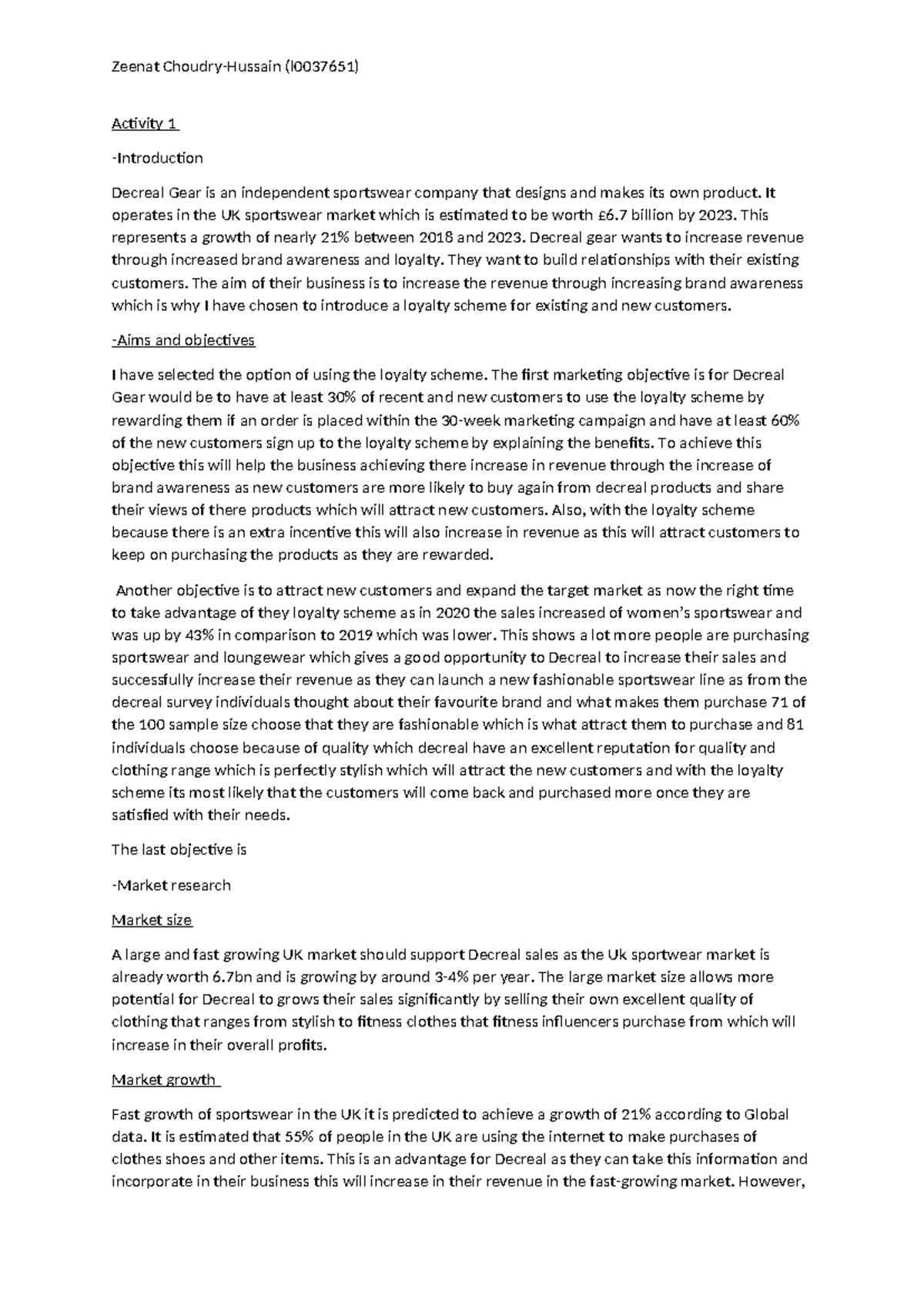 Decreal activity 1 - Zeenat Choudry-Hussain (l0037651) Activity 1 ...