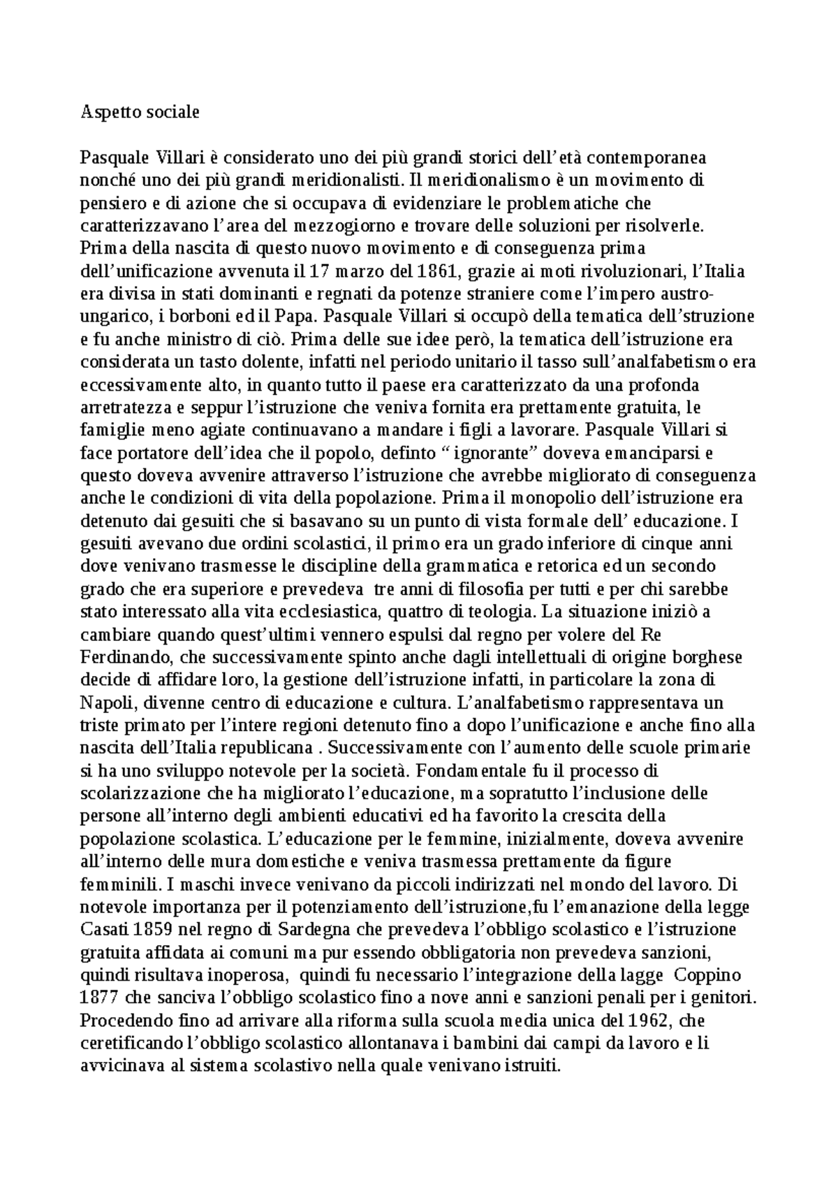 Aspetto socialee meridionalismo villari - Aspetto sociale Pasquale ...