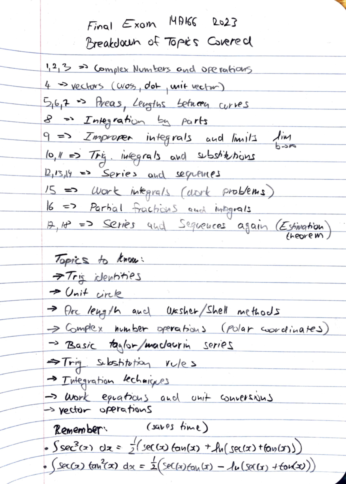 MA166 Calculus 2 Final Exam Study Guide 2023 - Studocu