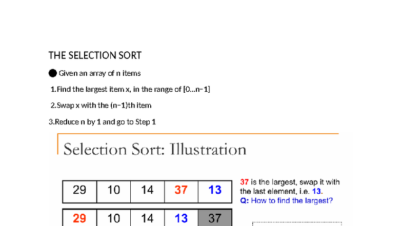 Selection Sort Algorithm - DSA - Studocu
