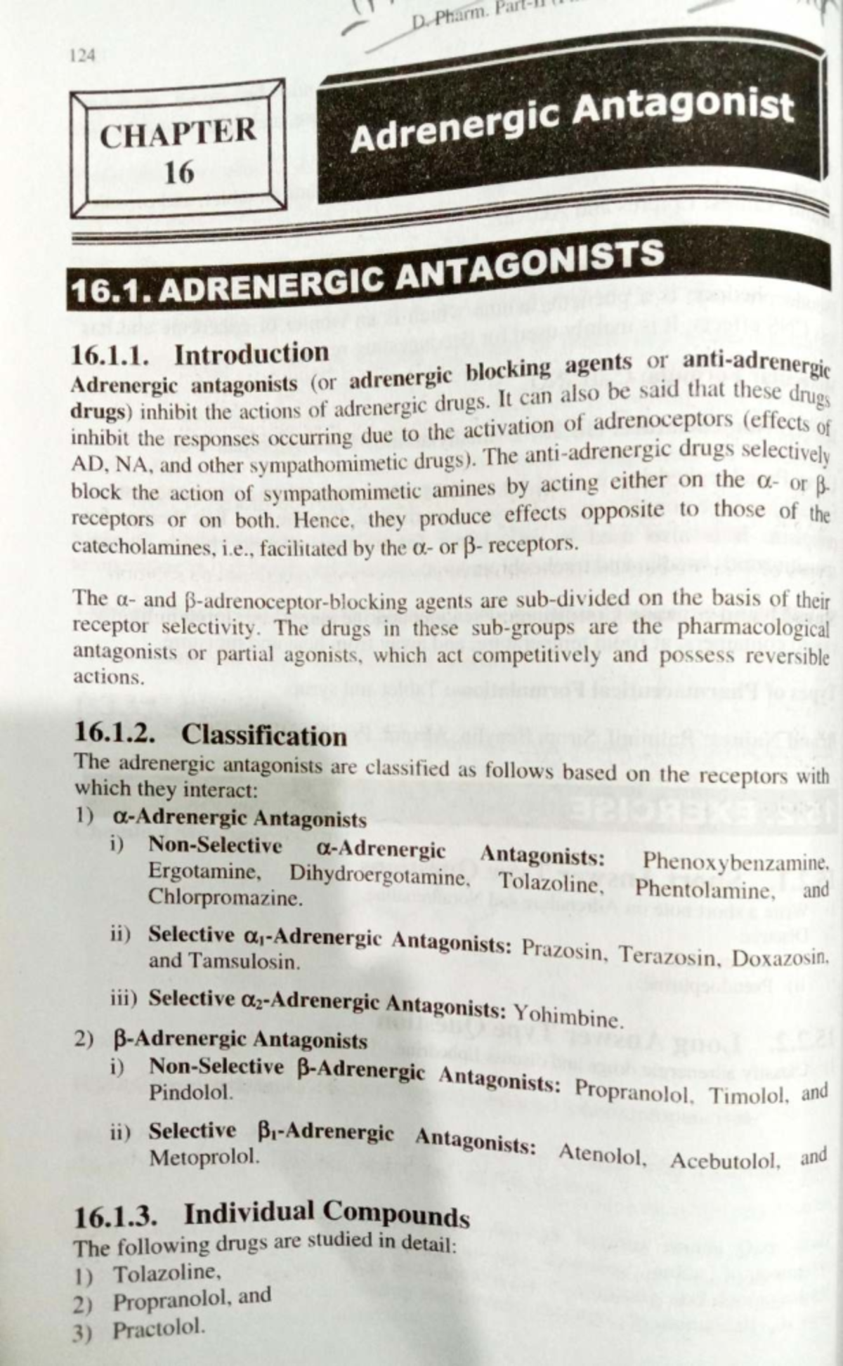 D. Pharm. 124 CHAPTER 16: Adrenergic Antagonists Overview - Studocu