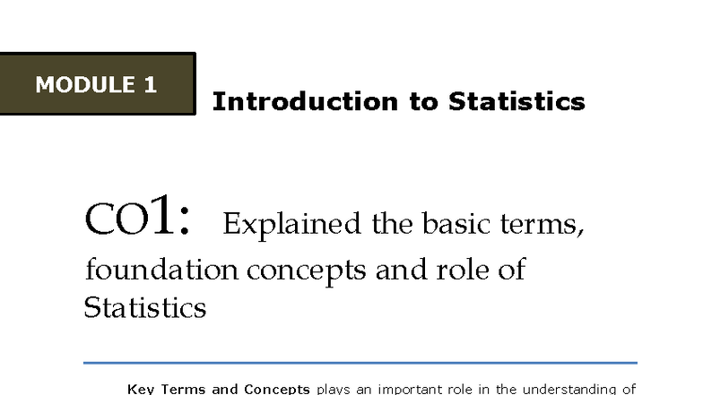 Elementary Statistics 1: Module 1 - Introduction to Statistics - Studocu