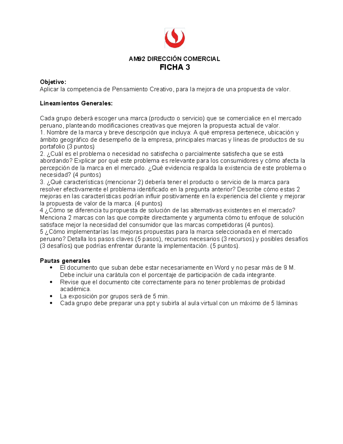 AM92 DIRECCIÓN COMERCIAL FICHA 3: Mejora de Propuesta de Valor 2025-1 ...