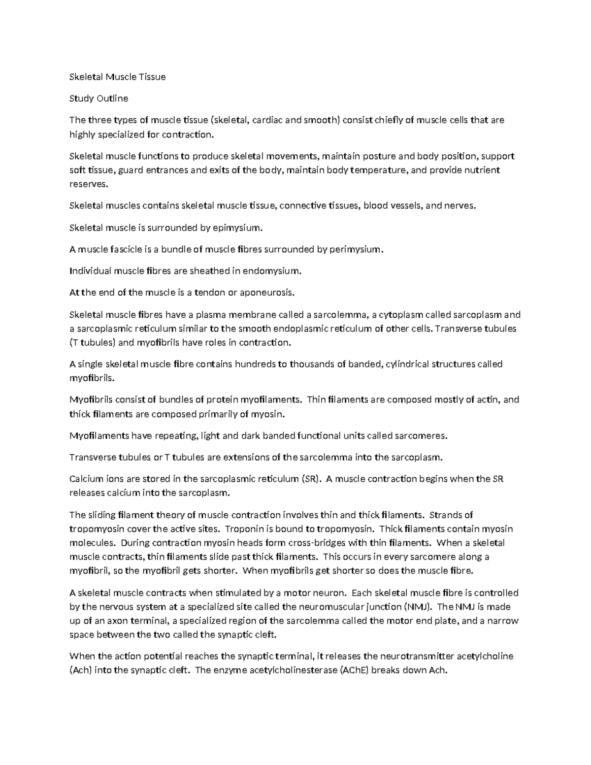 Skeletal Muscle Tissue Study Notes: Structure & Function Overview - Studocu