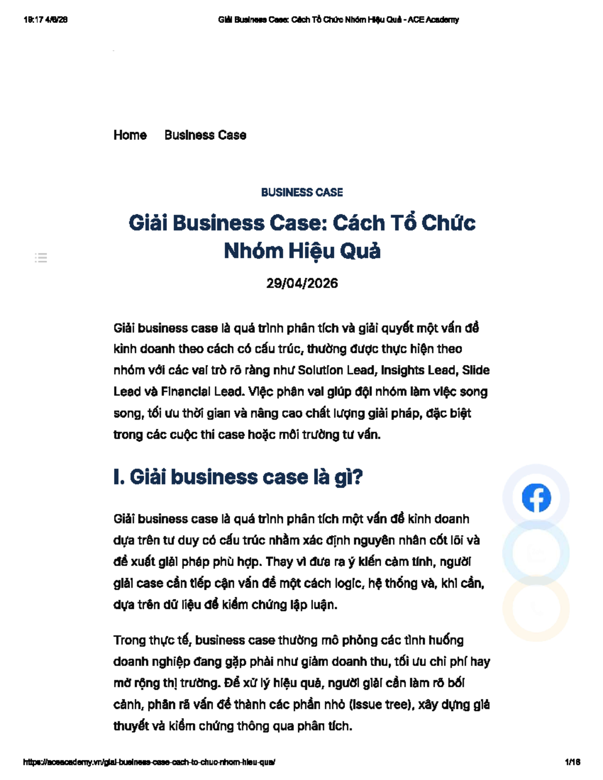 19:17 Giải Business Case: Tổ Chức Nhóm Hiệu Quả Tại ACE Academy - Studocu