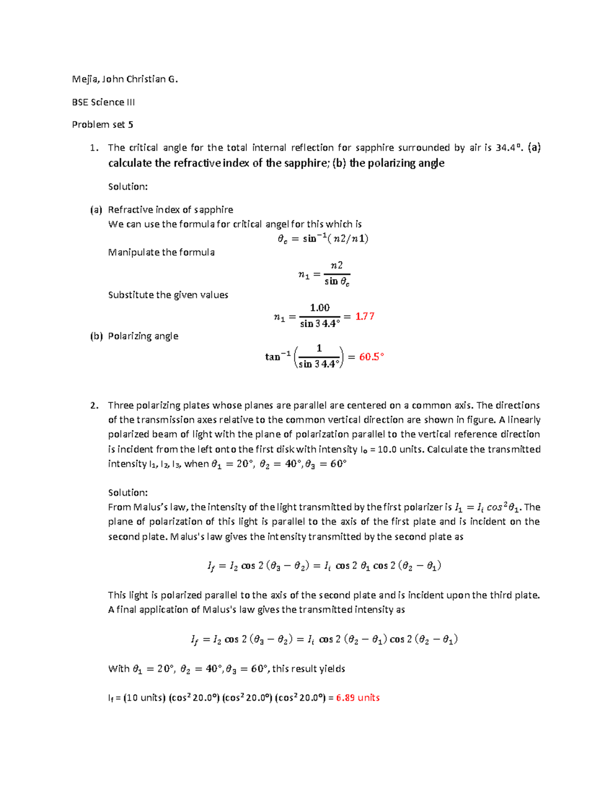 Problem set - Mejia, John Christian G. BSE Science III Problem set 5 1 ...
