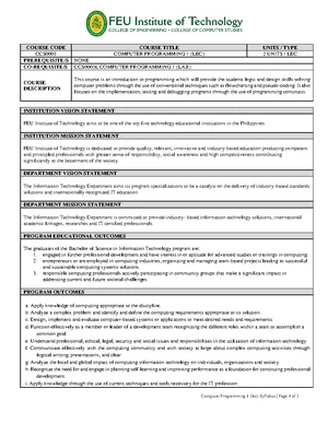 CCS0003 - Computer Programming 1 (Lec) Syllabus - COURSE CODE COURSE ...