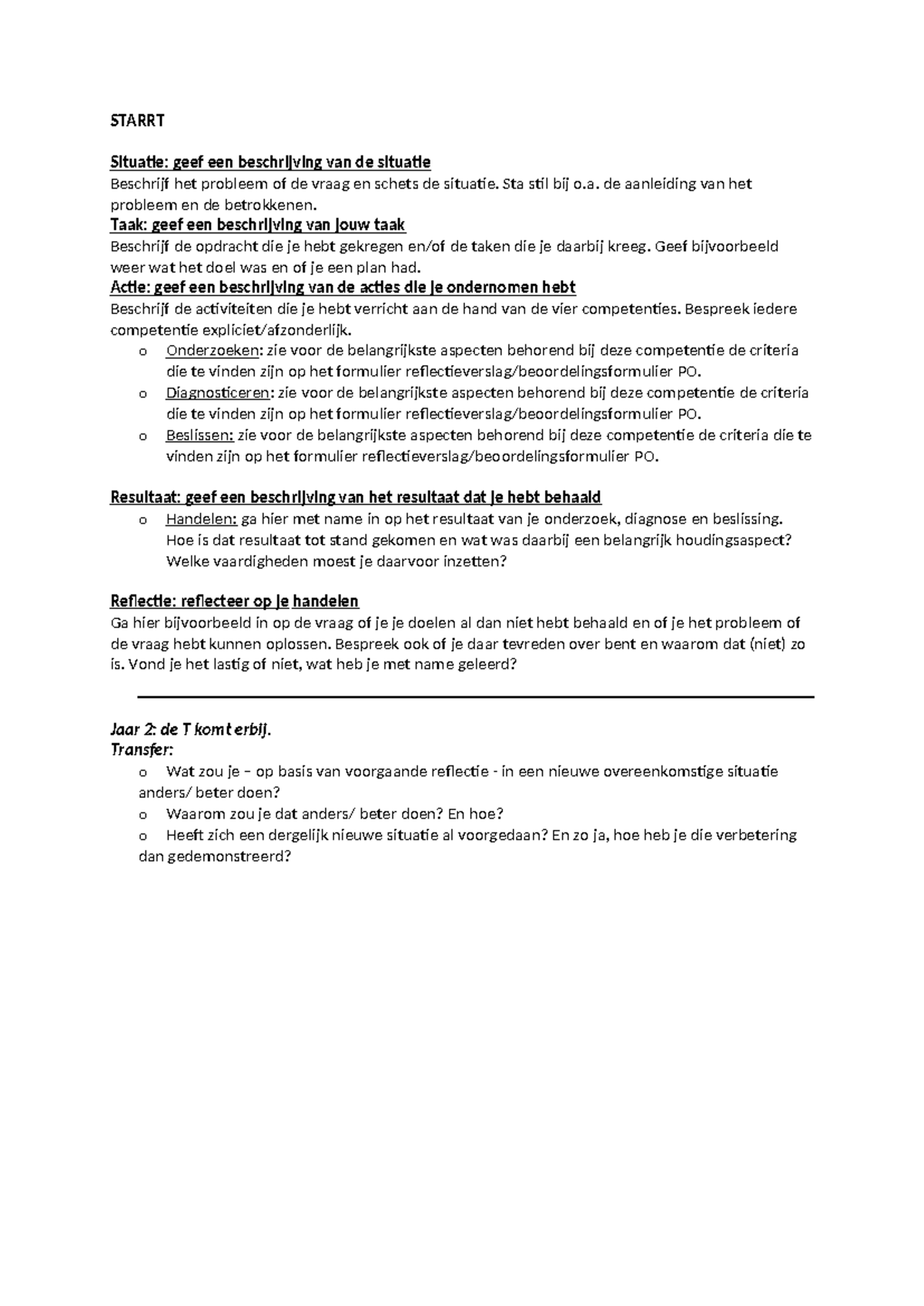 Starrt-Formulier Jaar 2: Situatie, Taak, Actie, Resultaat en Reflectie ...