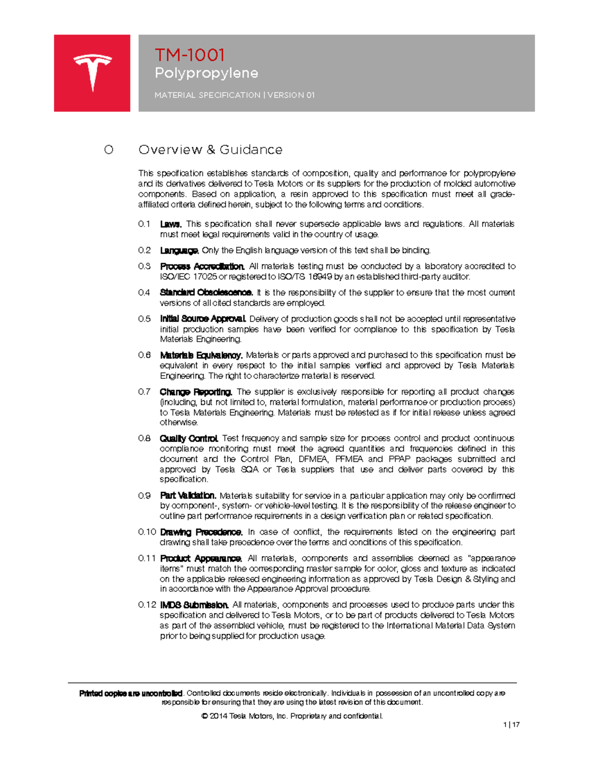 TM-1001 [PP] - Norma TM 1001 - version 01 Material Specification ...