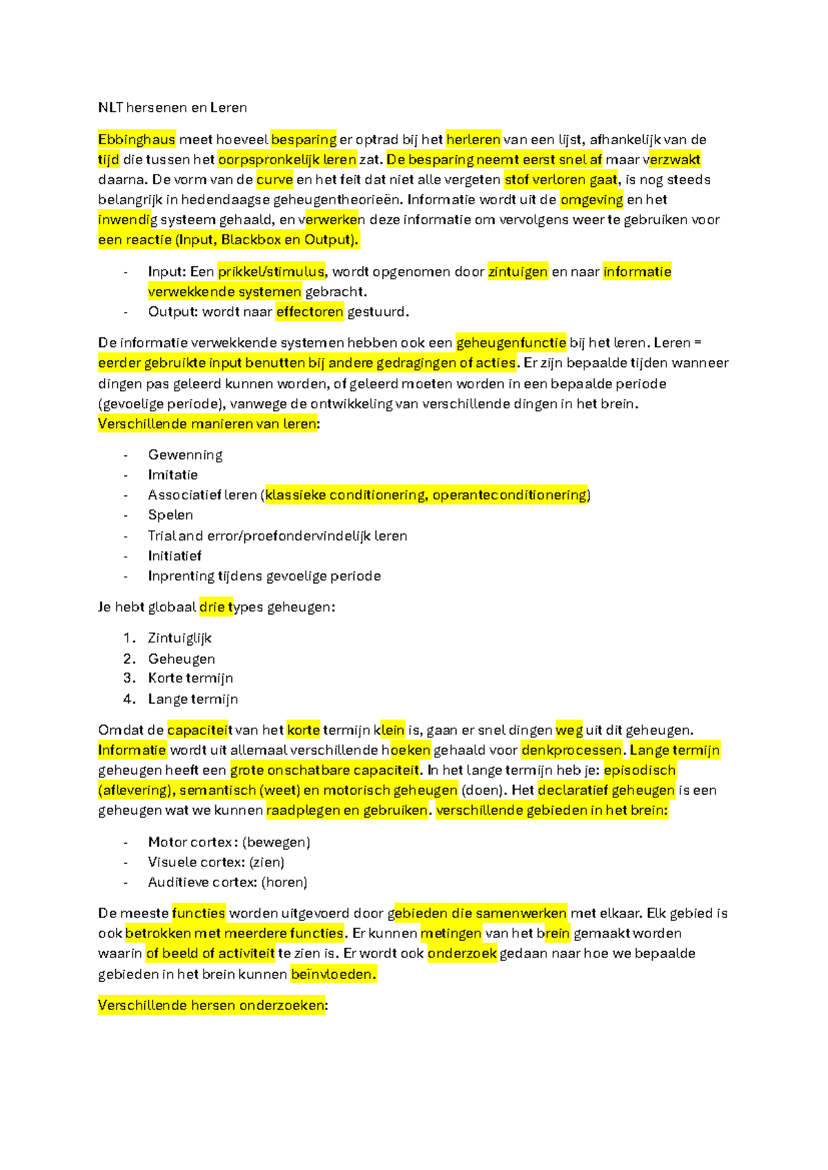 NLT Hersenen en Leren: Ebbinghaus en Geheugenprocessen - Studeersnel