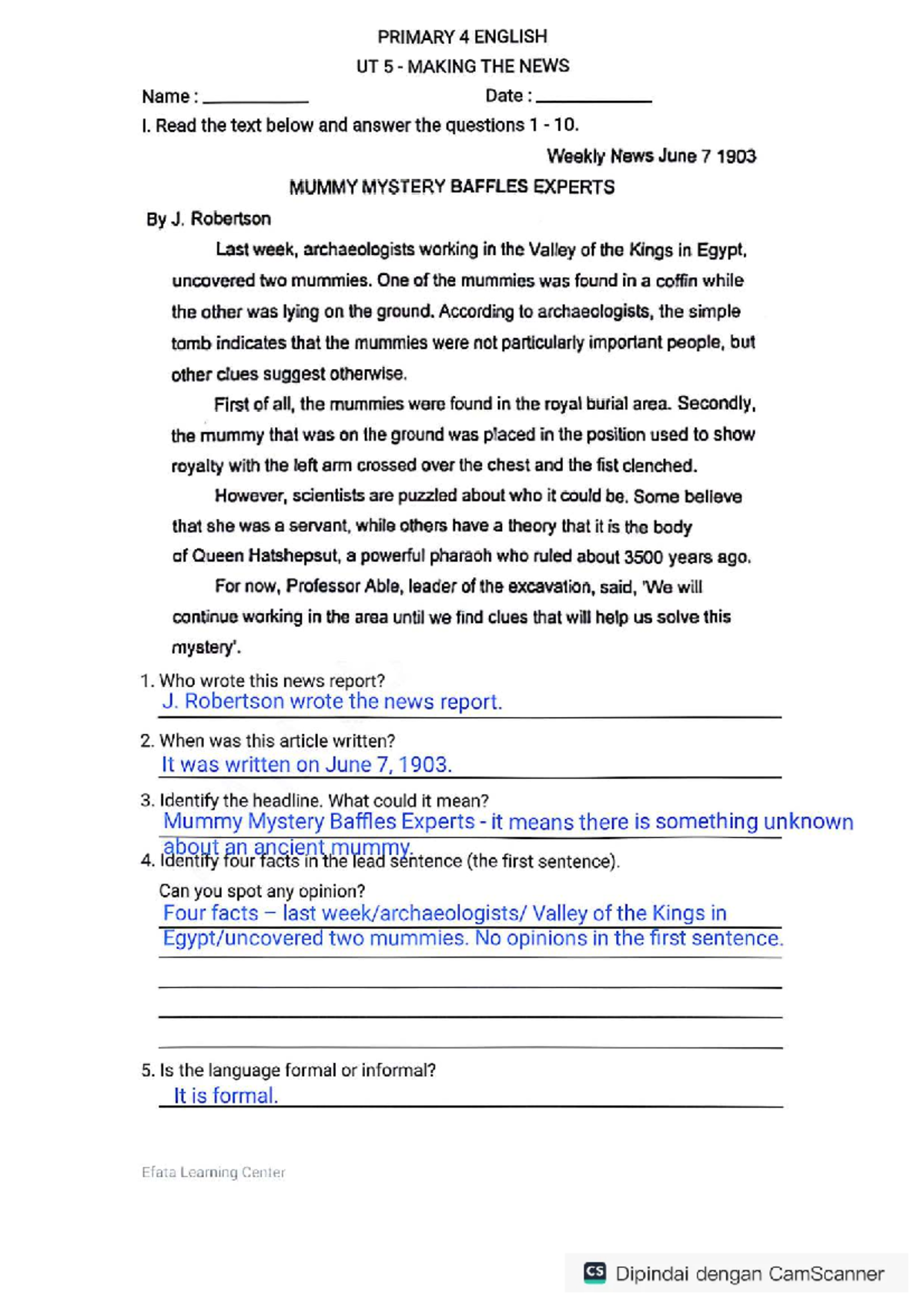Primary 4 English UT 5: Making the News Discussion Guide - Studocu