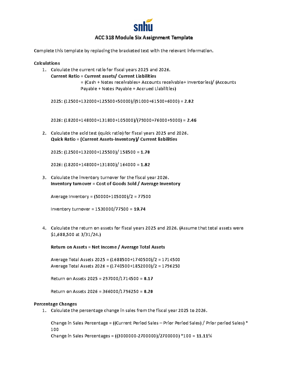 ACC 318 Final Assignment: Financial Ratios and Analysis for 2025-2026 ...