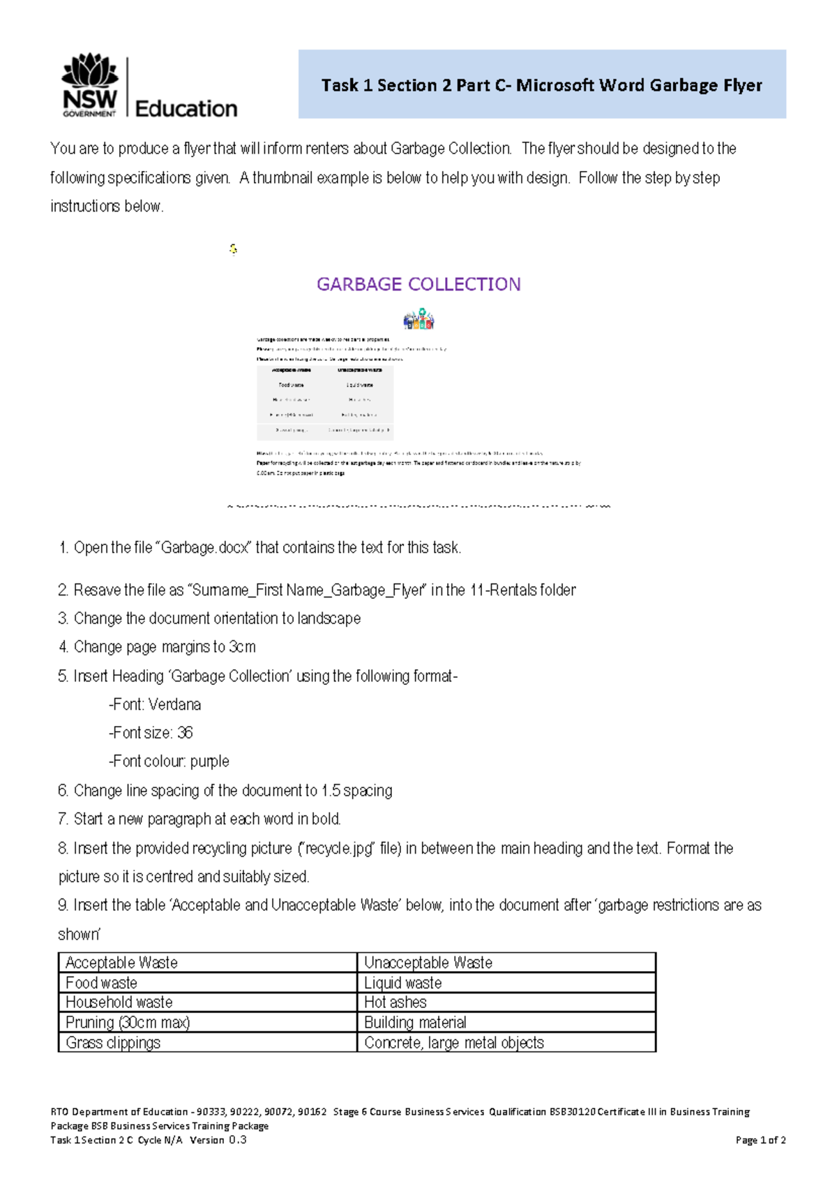 Task 1 Section 2 Part C - Microsoft Word - Garbage Flyer - The flyer ...