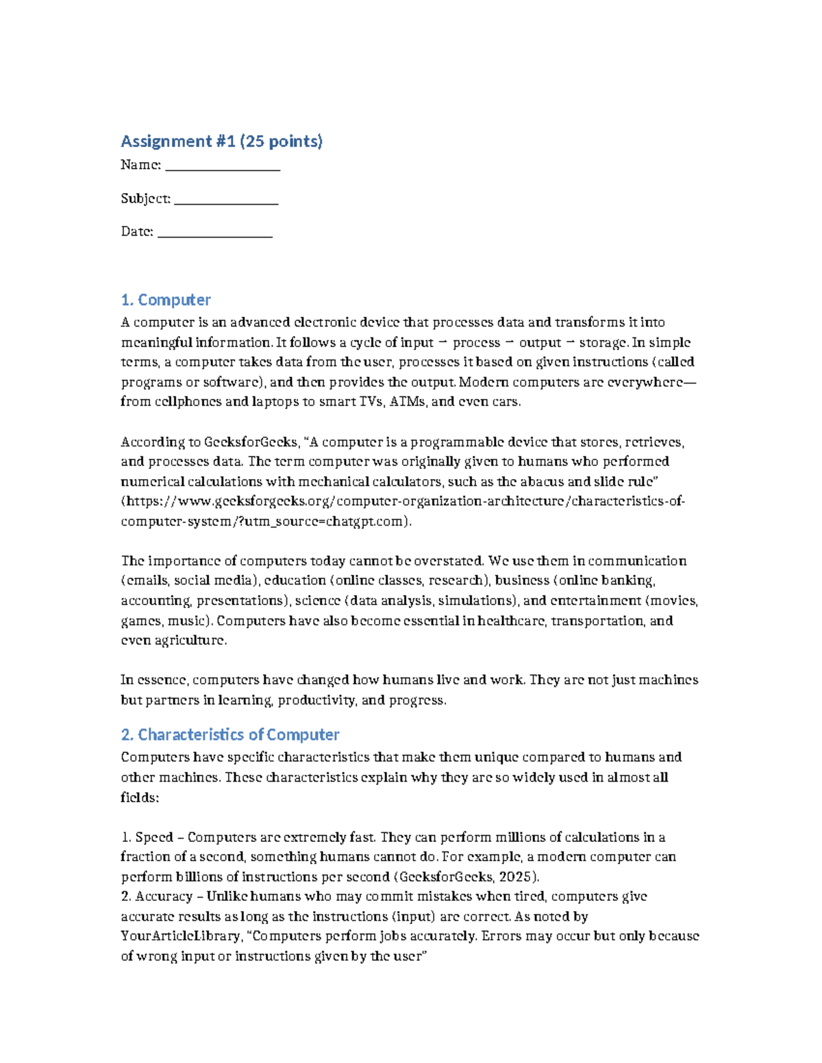 Assignment 1: Understanding Computers and Their Capabilities - Studocu