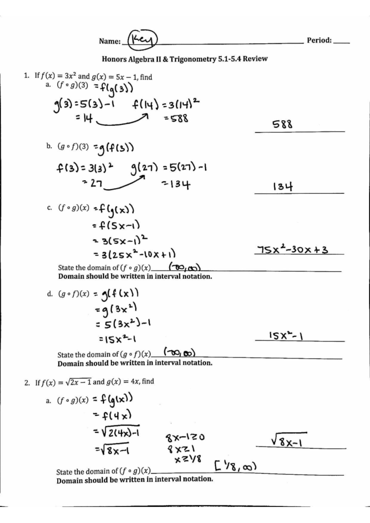 Chapter 5 (5.1-5.4) Quiz - Honors Algebra II Trig Review Guide - Studocu