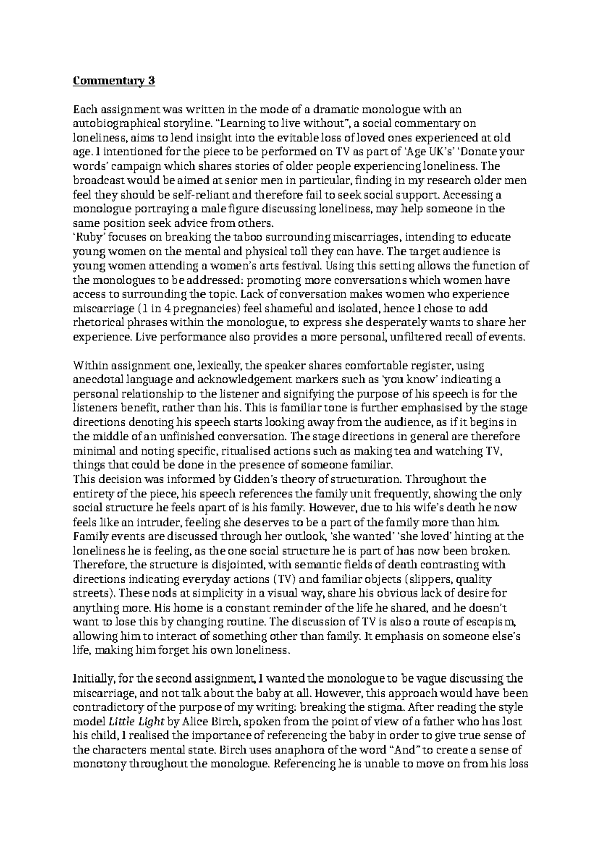 Commentary 3 - “Learning to live without”, a social commentary on ...