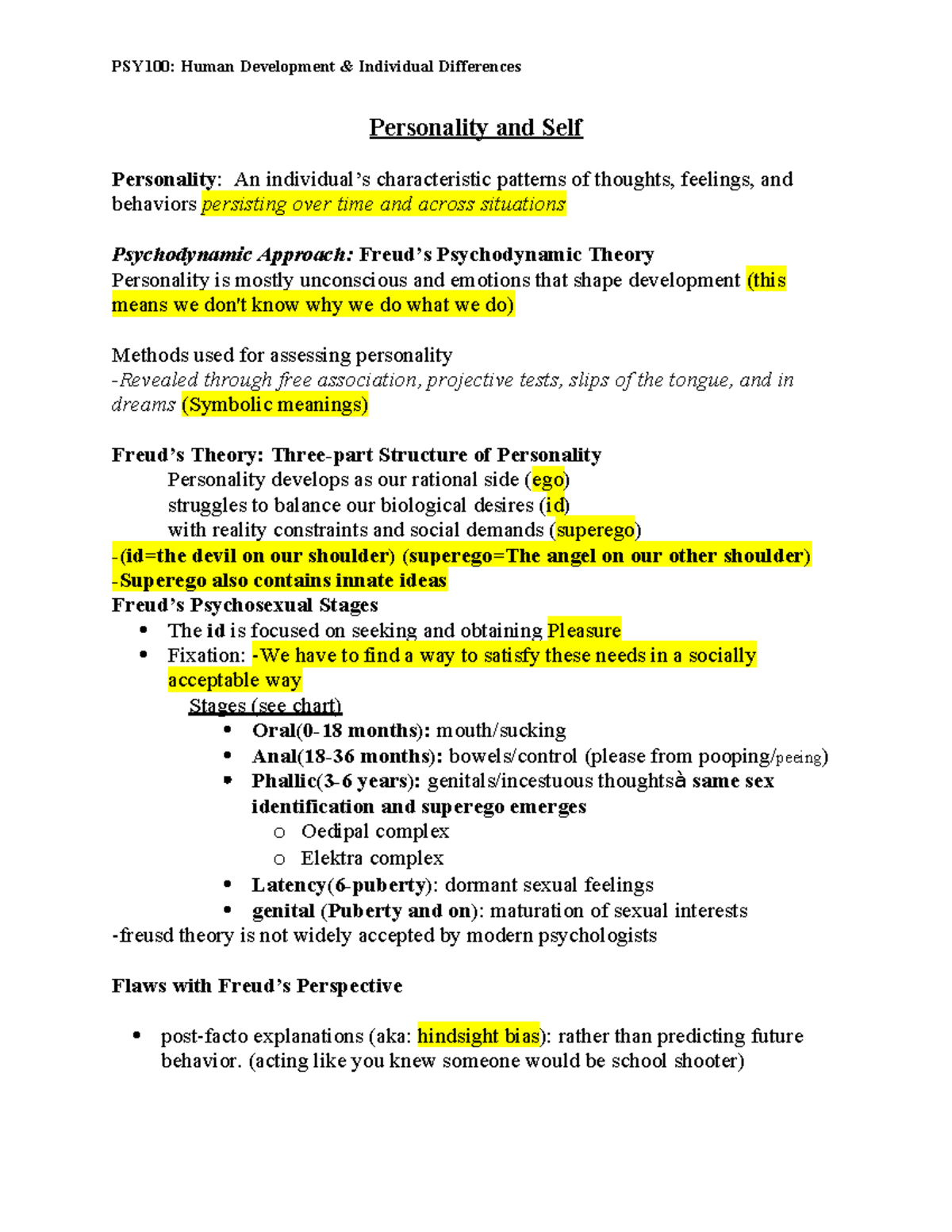 PSY100: Unit II Lecture on Personality & Self - Fall 2023 - Studocu
