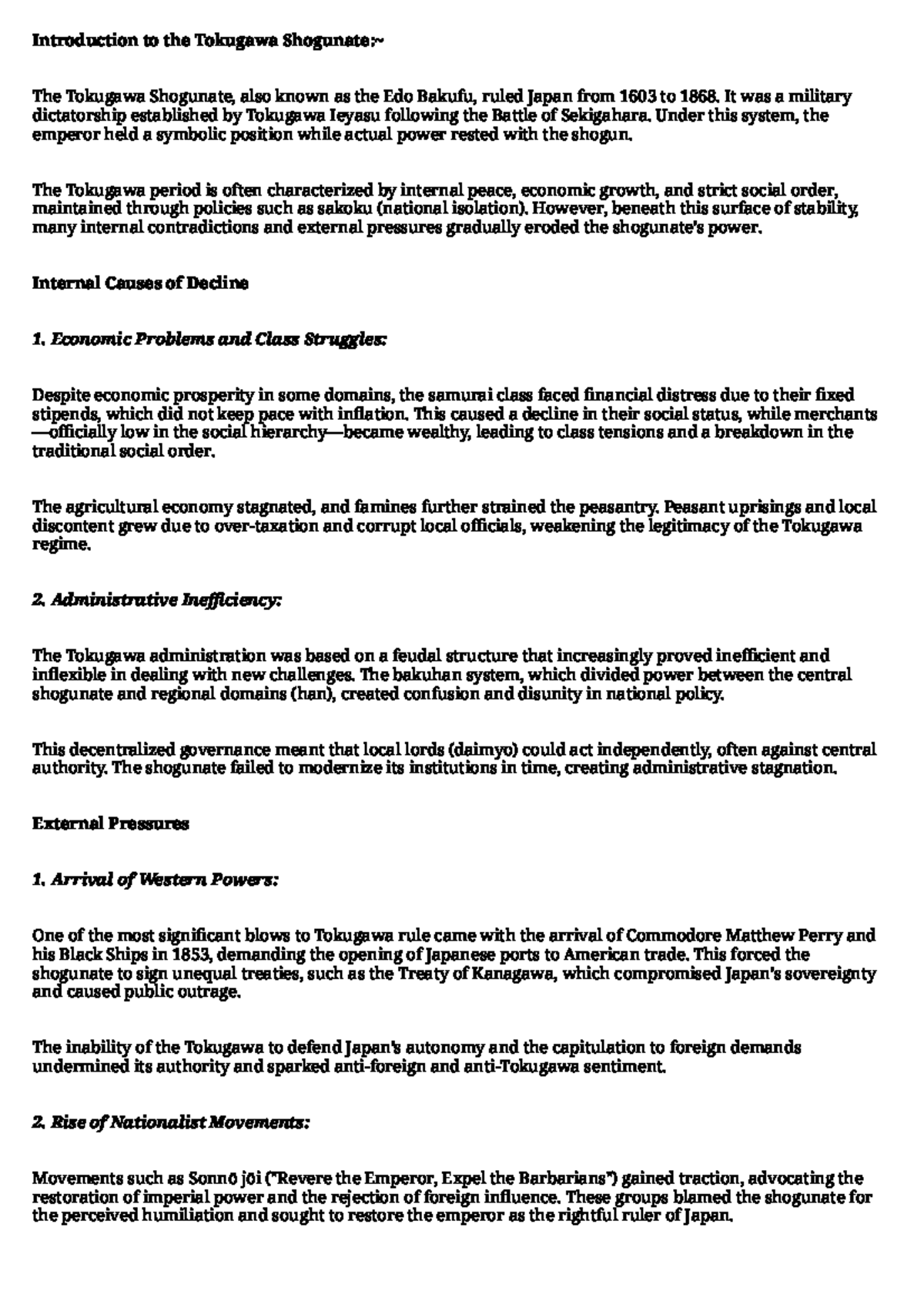 Decline of the Tokugawa Shogunate: Internal and External Factors - Studocu