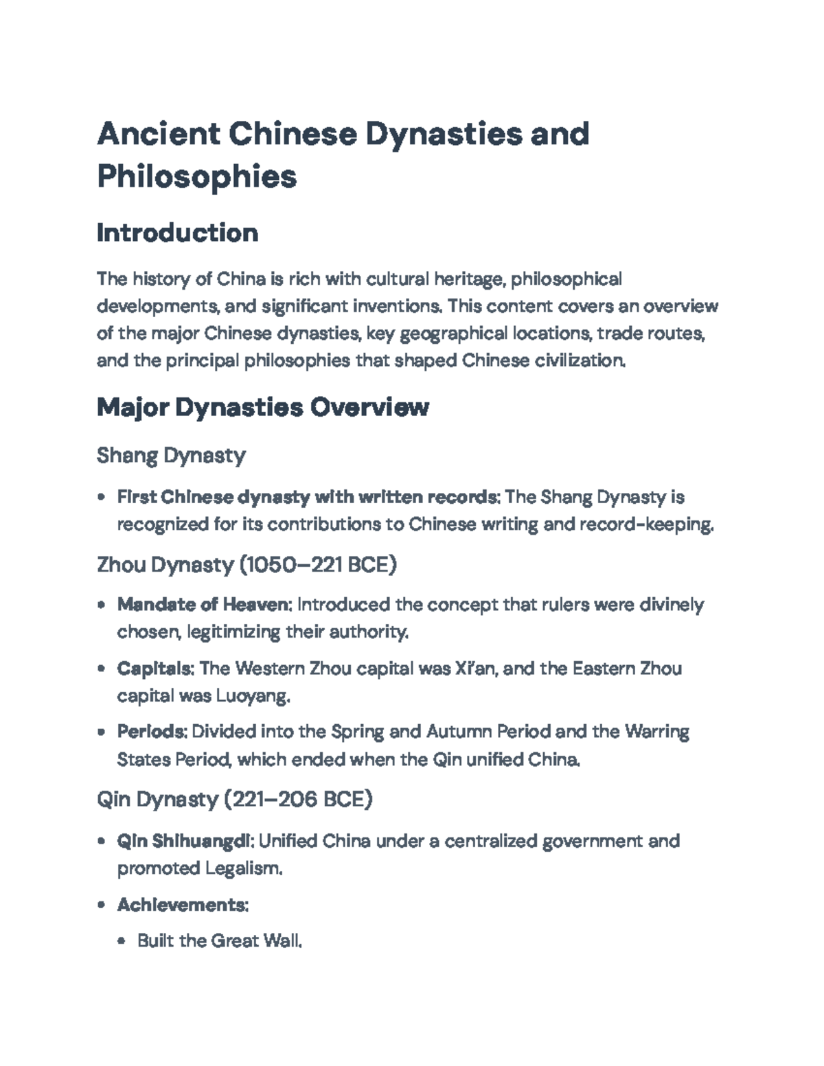 Ancient Chinese Dynasties and Philosophies Overview (HIST 302 ...