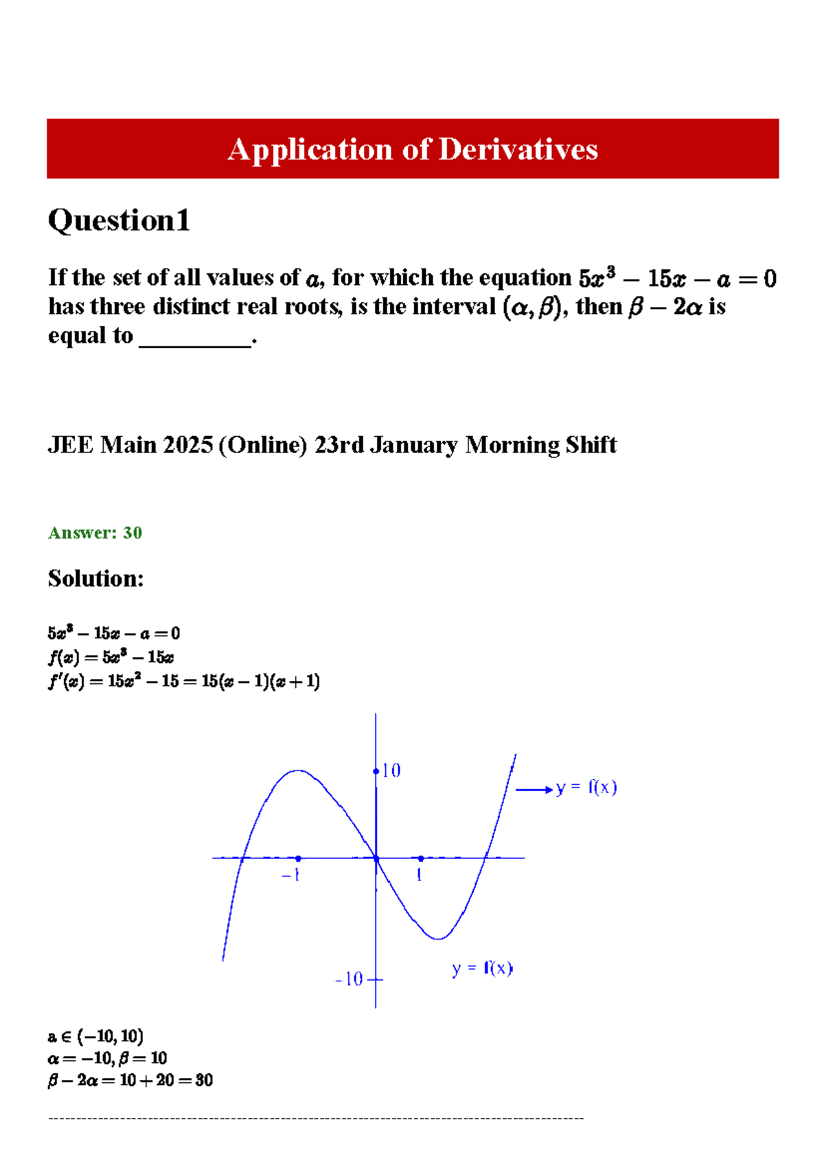Application of Derivatives: JEE Main 2025 Solutions & Analysis - Studocu