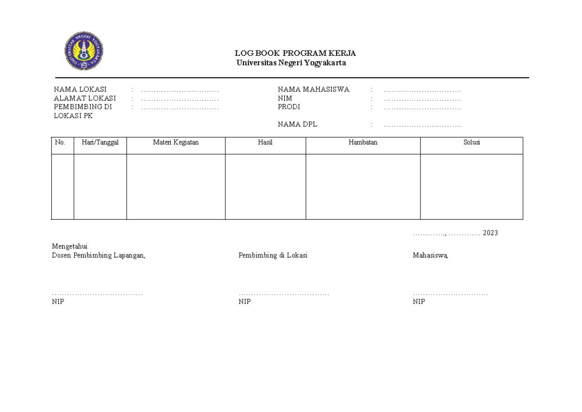 Logbook PK - LOG BOOK PROGRAM KERJA Universitas Negeri Yogyakarta NAMA ...