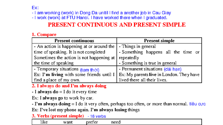 Present Continuous vs Present Simple: Key Concepts and Exercises - Studocu