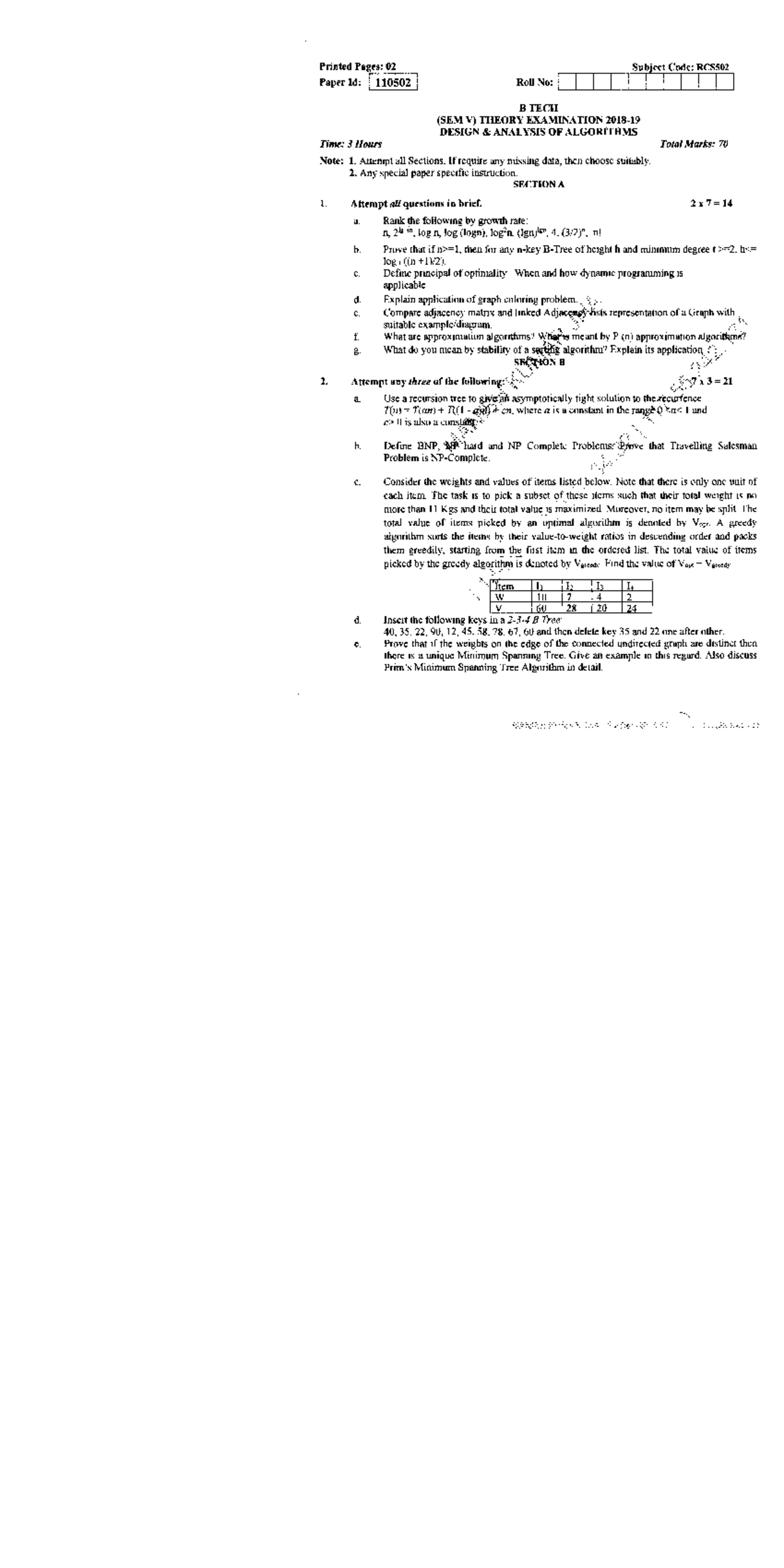 Design Analysis OF Algorithms RCS 502 - Data Structures & Analysis Of ... Design Analysis OF Algorithms RCS 502 - Data Structures & Analysis Of ...