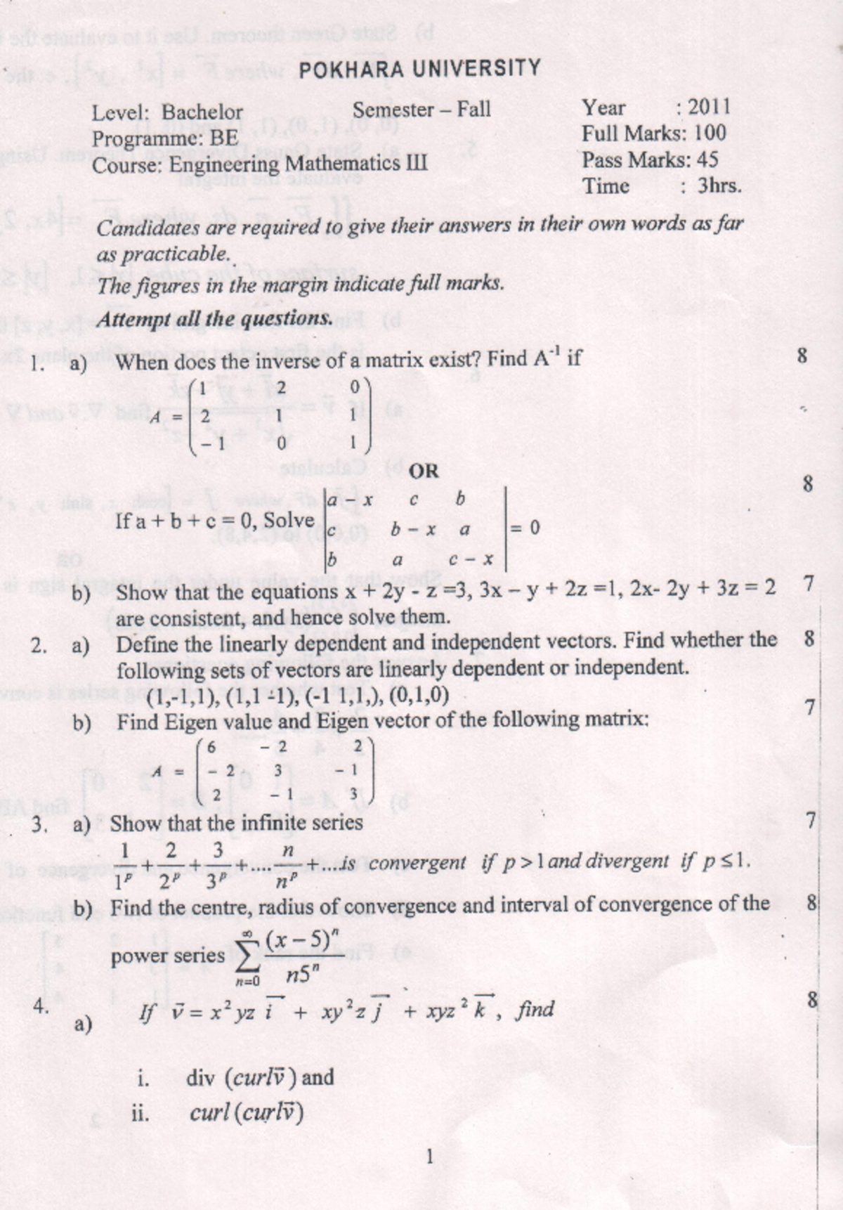 Math-11 Fall: Engineering Mathematics Exam Questions & Solutions - Studocu