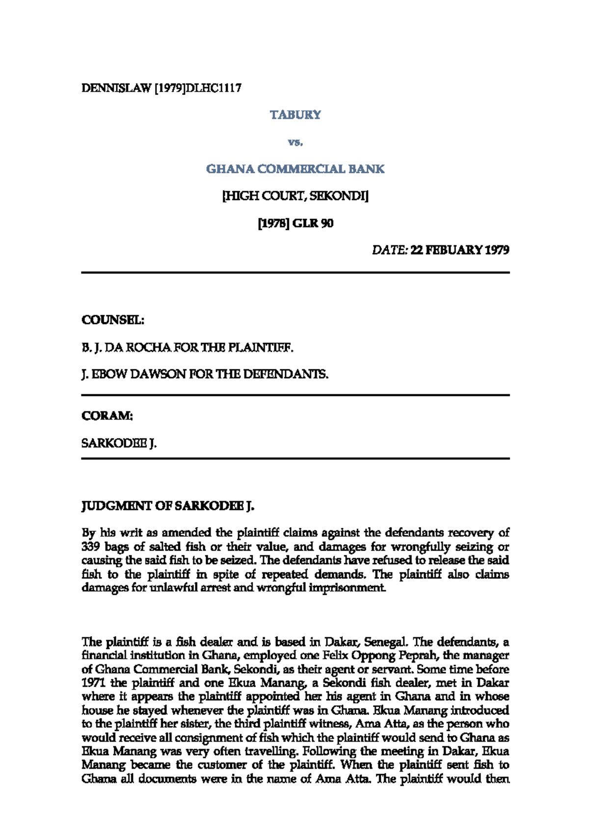 Tabury v GCB: Unlawful Detention and Imprisonment Case Analysis - Studocu