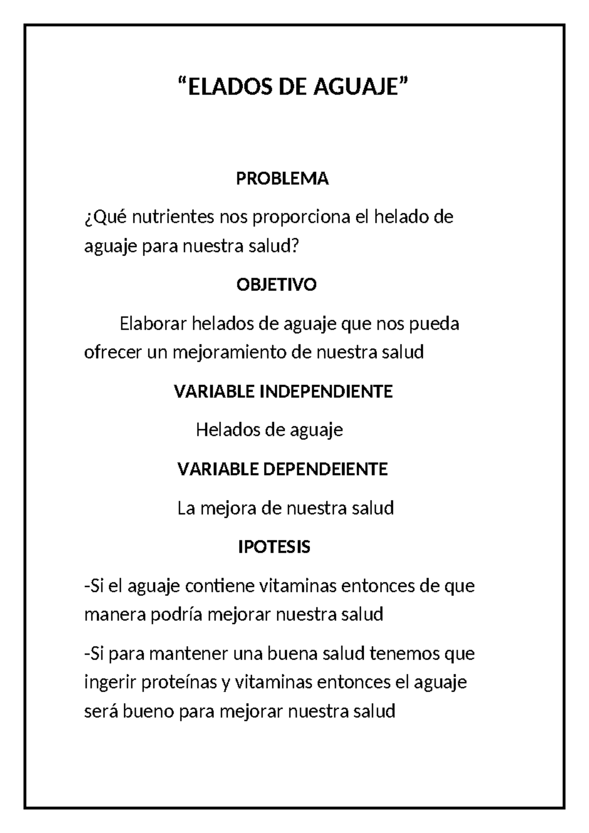 Proyecto de CT: Beneficios del Helado de Aguaje para la Salud - Studocu