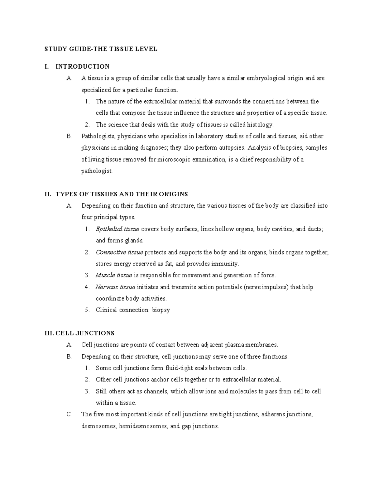 The tissue level - study guide for histology and tissue types - Studocu