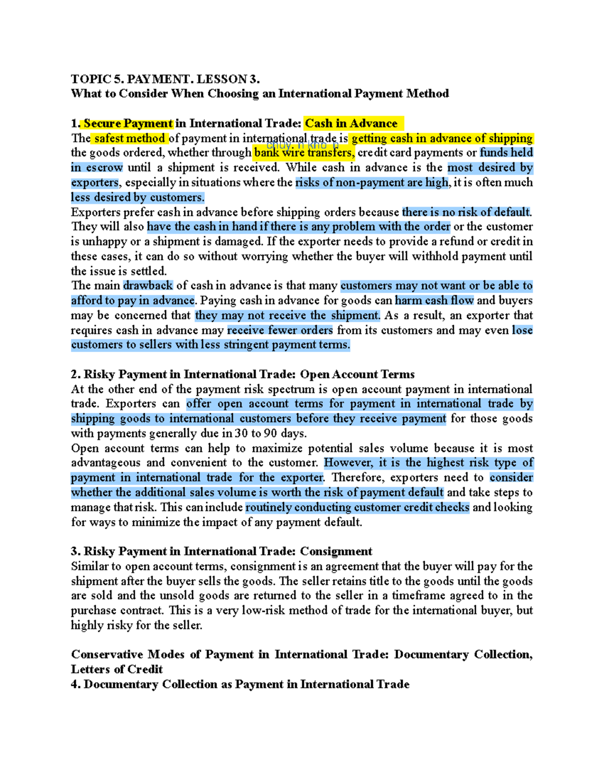 TOPIC 5. PAYMENT. LESSON 3. Choosing International Payment Methods ...